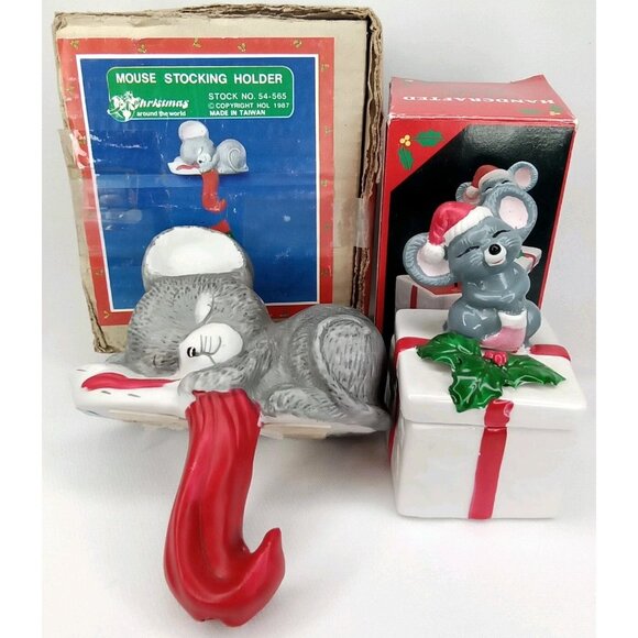 Holiday | Vintage Christmas Mouse Stocking Holder Candle With Original ...